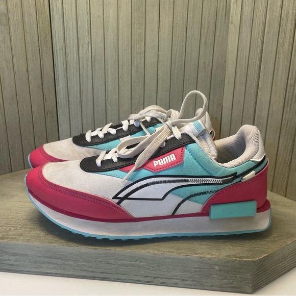 Puma | Shoes | Puma Pink Baby Blue And Black Lace Up Sneakers 7 | Poshmark